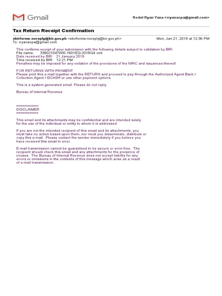 Gmail - Tax Return Receipt Confirmation | PDF