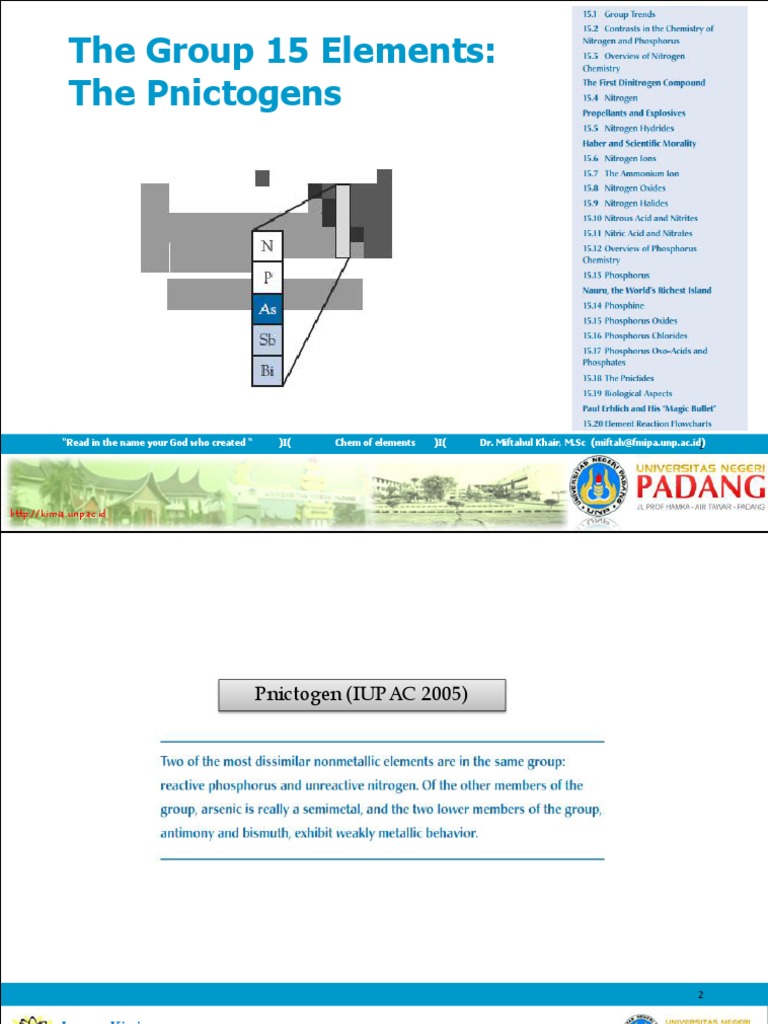 CH 15 Pnictogen The Group 15 Elements | PDF | Nitrite | Nitrogen