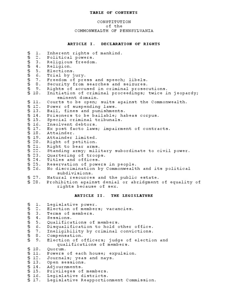 Pennsylvania Constitution | PDF | United States House Of ...