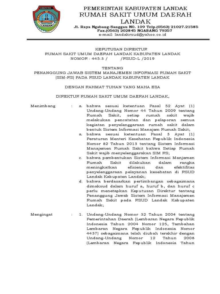 Penanggung Jawab SIM-RS RSUD Landak | PDF