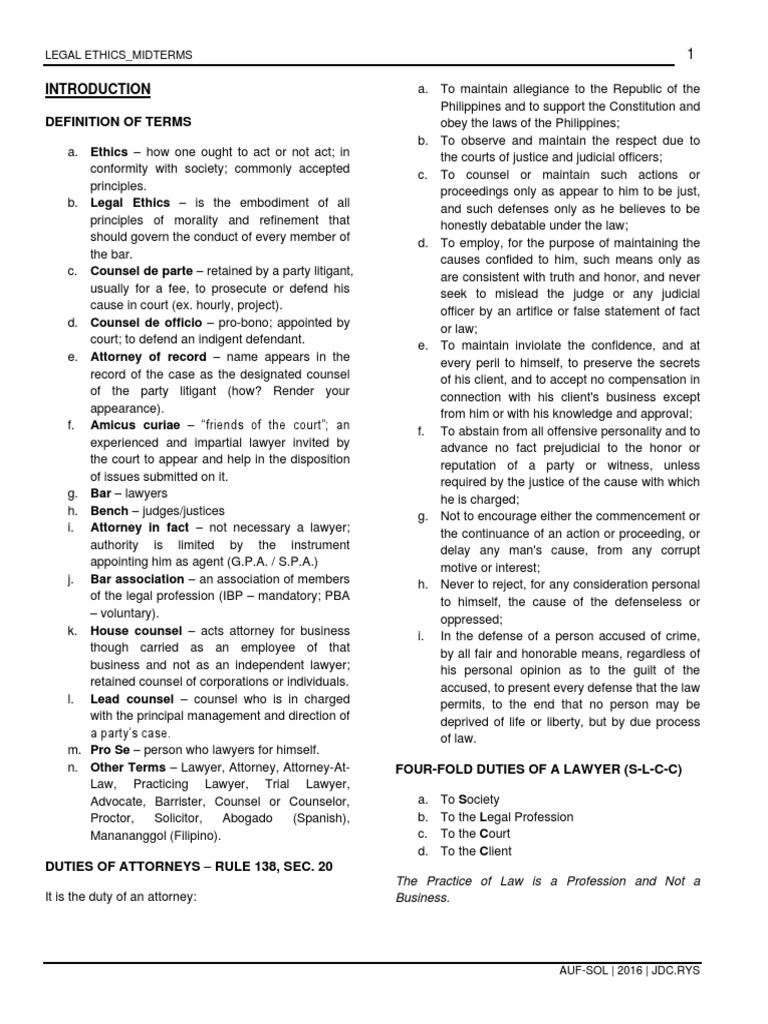 Ethics Midterms Rev Edt | PDF | Practice Of Law | Lawyer