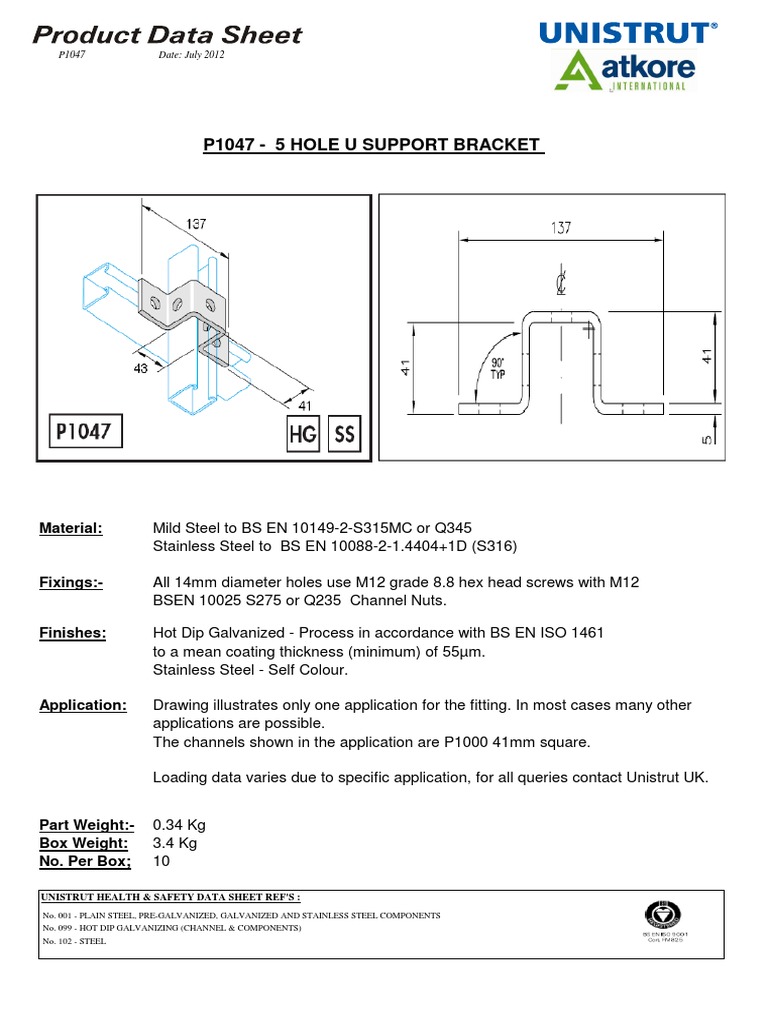 P1047 - 5 Hole U Support Bracket: Material | PDF