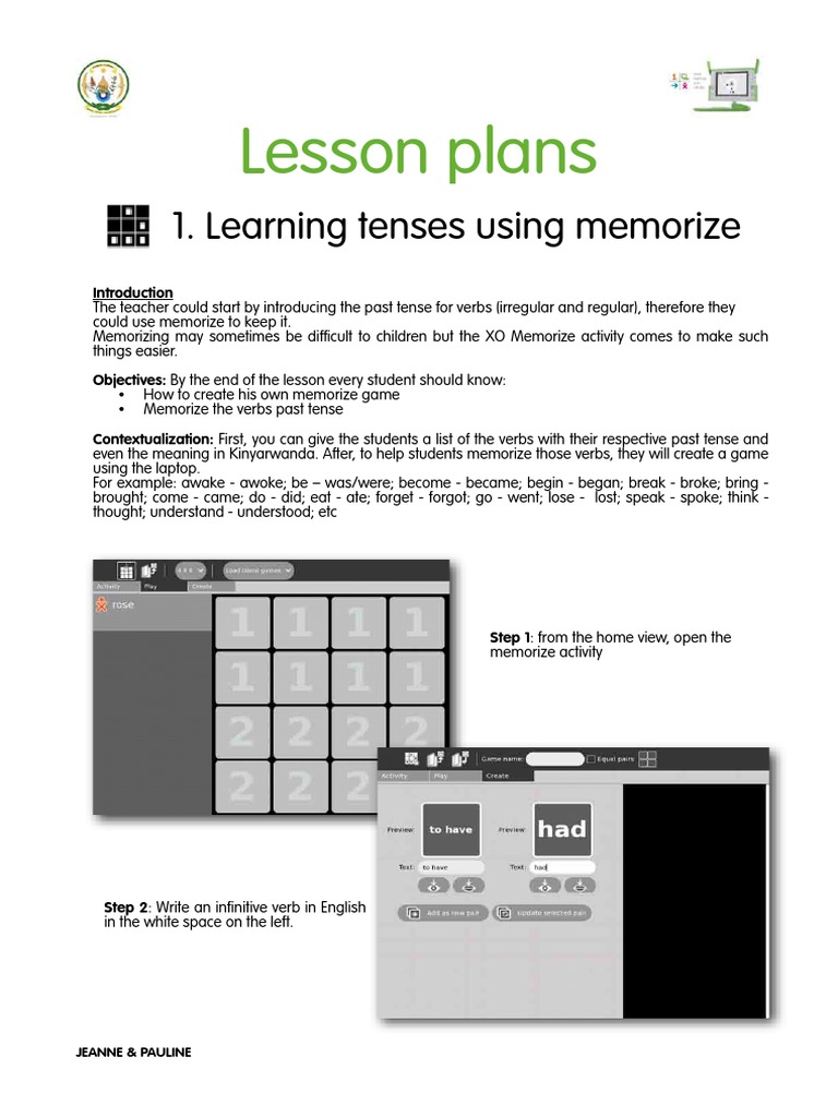Lesson Plans: 1. Learning Tenses Using Memorize | PDF | Grammatical ...