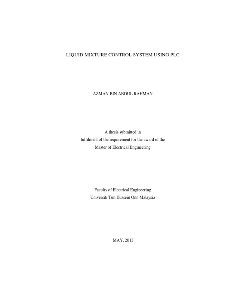Liquid Mixture Control System Using PLC: Azman Bin Abdul Rahman | PDF ...