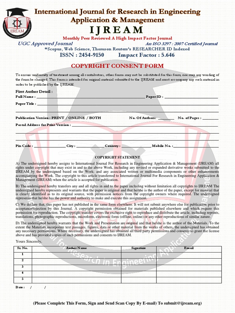 Ijream Copyright | PDF | International Standard Serial Number | Mass Media