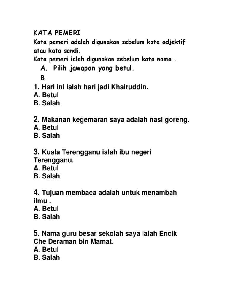 KATA PEMERI Adalah Ialah | PDF