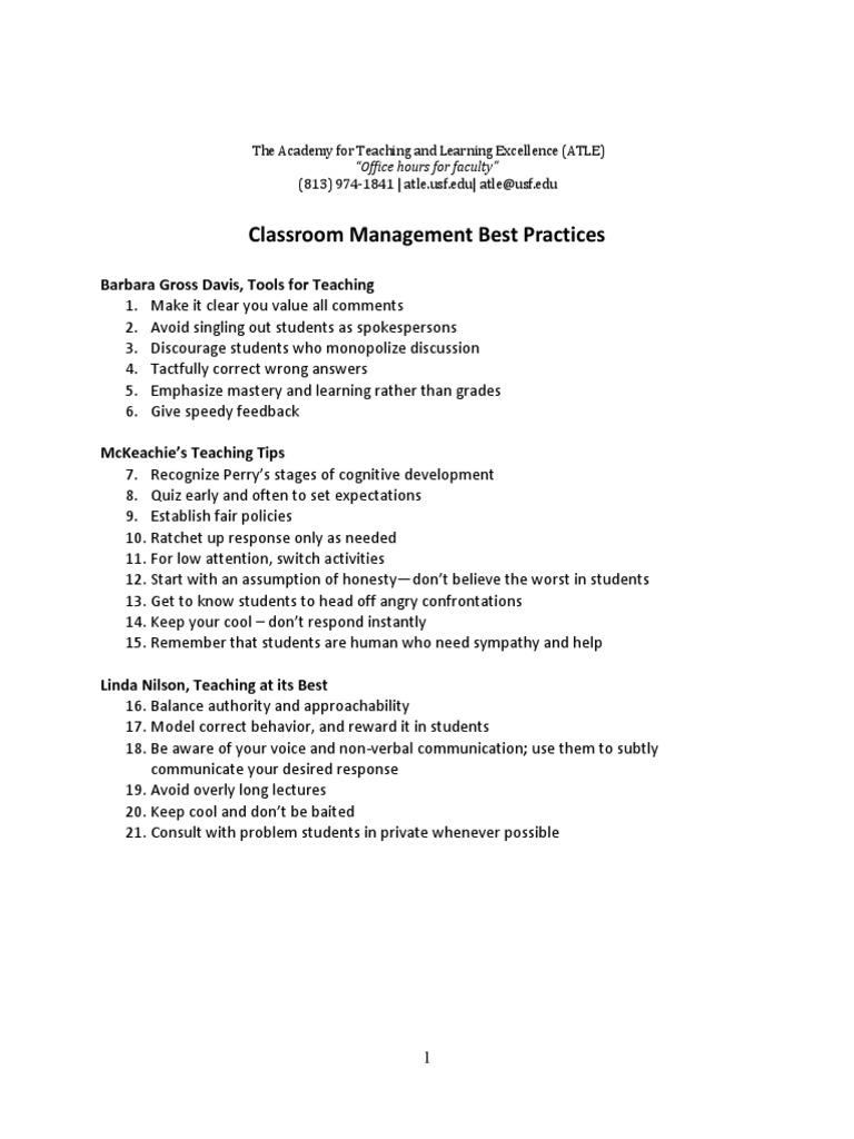 Handout Classroom Management | PDF | Classroom Management | Attention ...