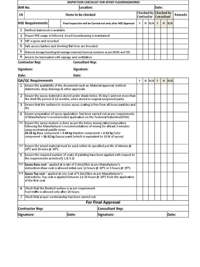 Checklist For Epoxy Coating | PDF | Epoxy | Industrial Processes