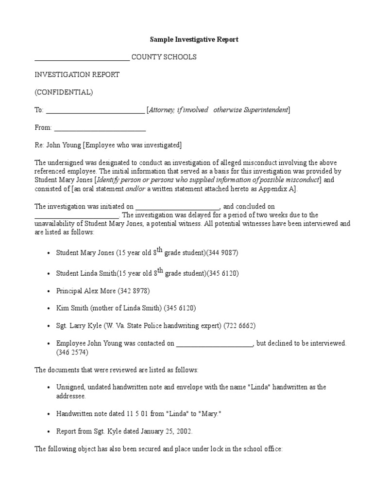 Sample Investigative Report | PDF | Misconduct | Crime & Violence