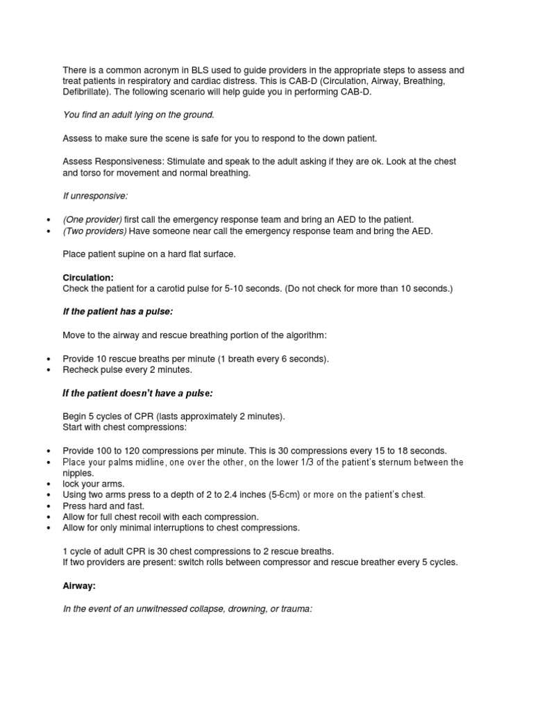 BLS Guide: CAB-D for Providers | PDF | Cardiopulmonary Resuscitation ...