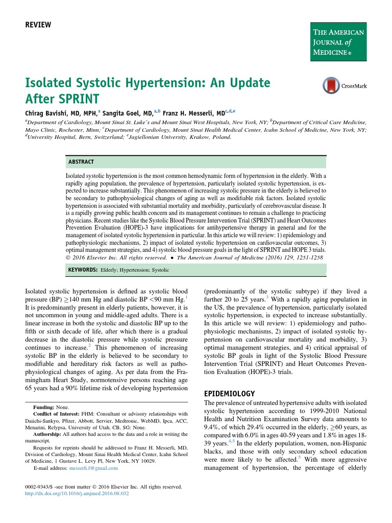 Isolated Sytolic Hypertension | PDF | Hypertension | Blood Pressure