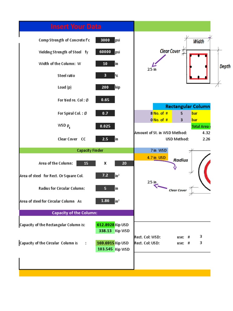 Column Design With Excel | PDF | Column | Structural Load