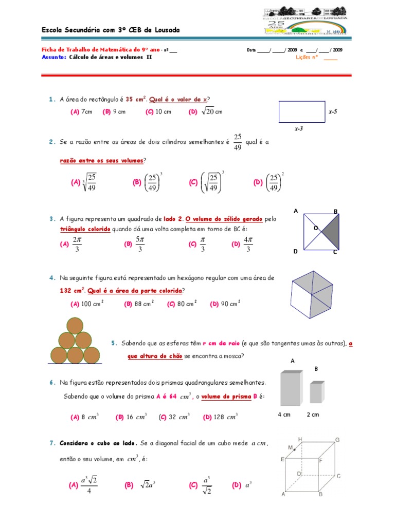 Calculo de Areas e Volumes II | PDF | Geometria Euclidiana | Matemática elementar