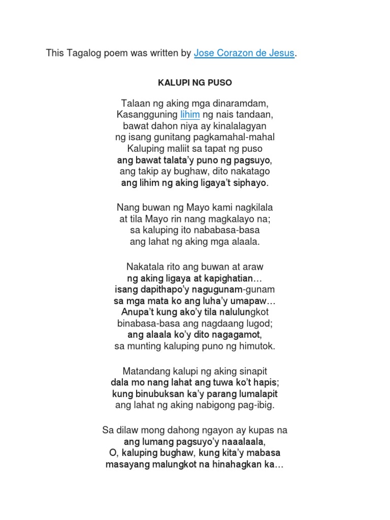 This Tagalog Poem Was Written by | PDF