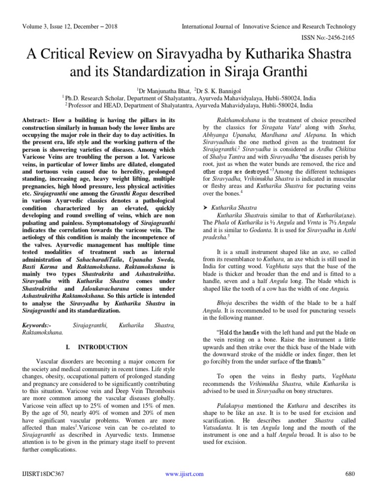 A Critical Review On Siravyadha by Kutharika Shastra and Its ...