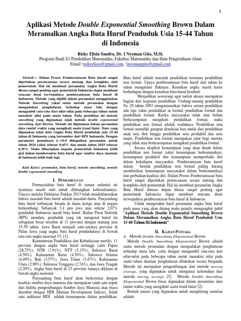 Aplikasi Metode Double Exponential Smoothing | PDF