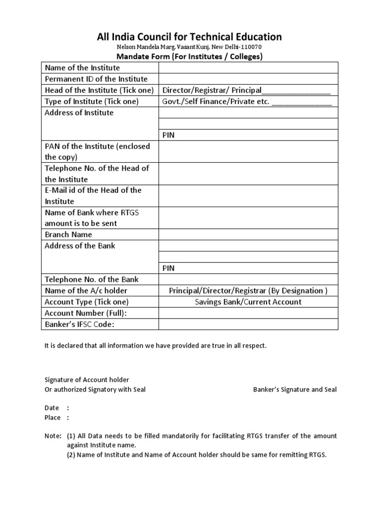 AQIS Mandate Form For Institute - and - College | PDF