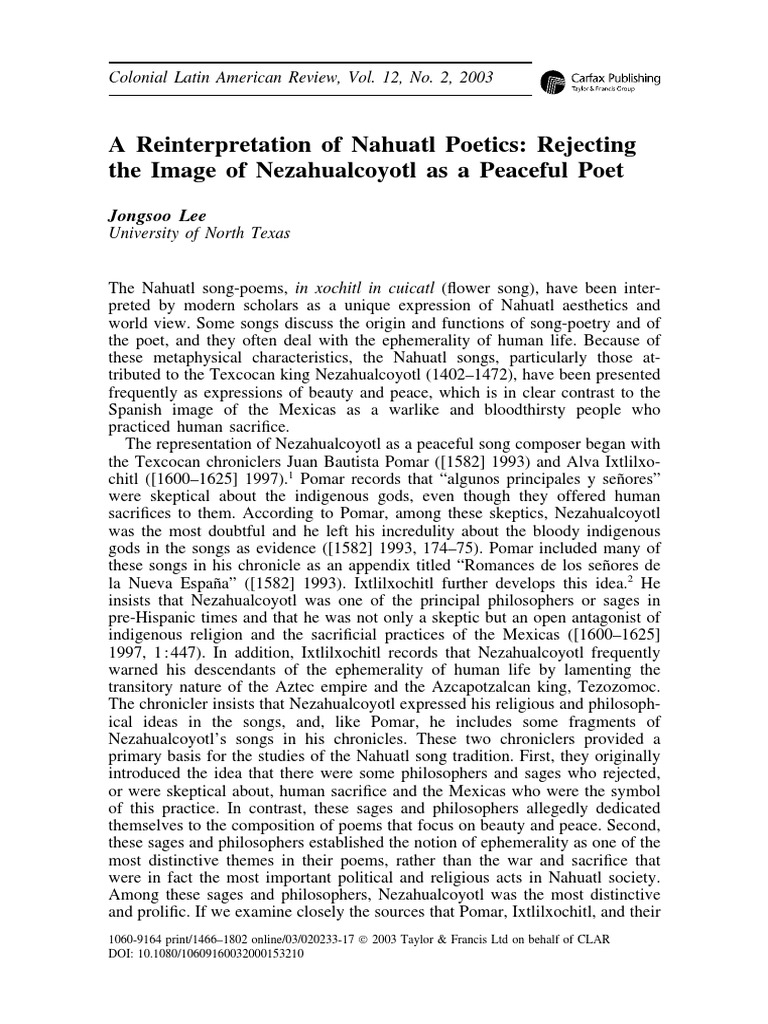 Nezahualcoyotl: Poet or Warrior? | PDF | Aztec
