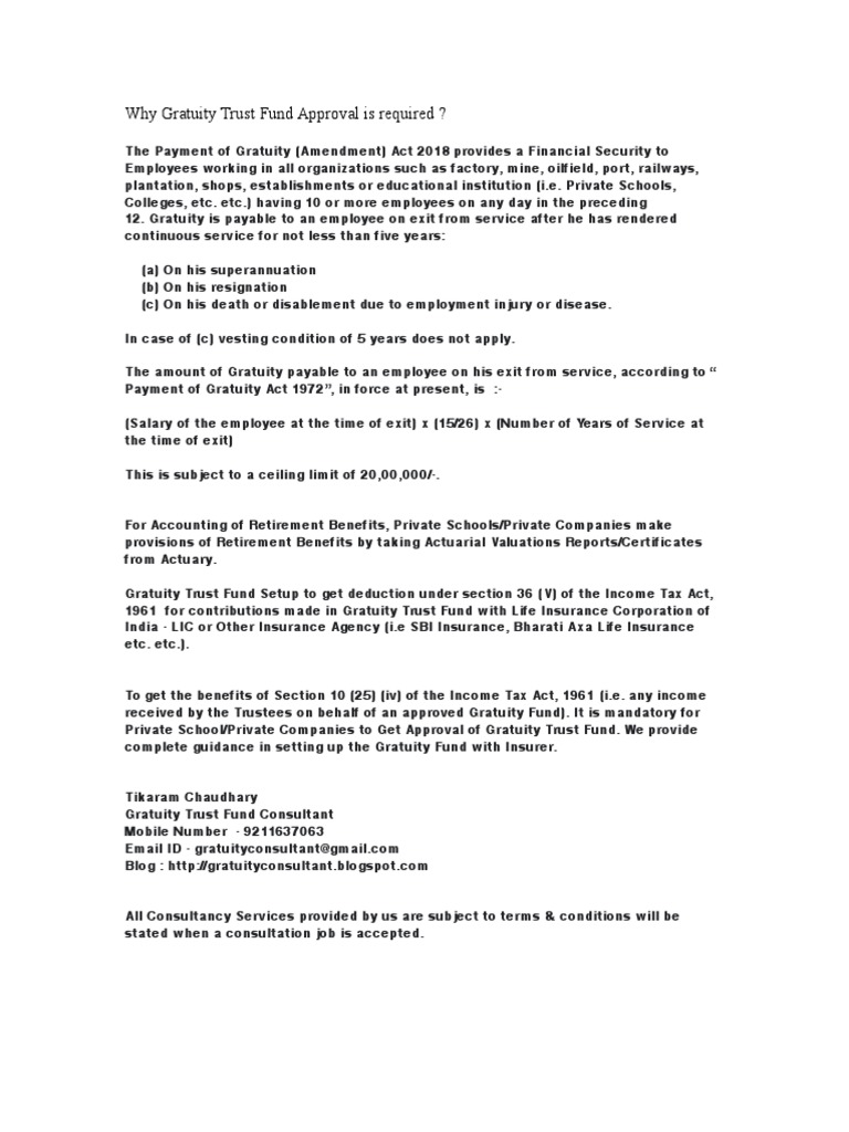 Why Gratuity Trust Fund Approval Is Required | PDF | Pension | Trust Law