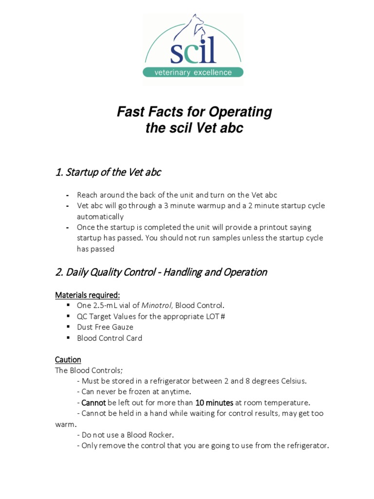 ABC-Fast Facts For Operating The Scil Vet Abc5 | PDF | Anemia | Blood