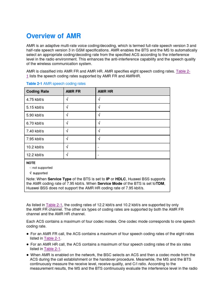 Overview of AMR: Table 2-1 | Download Free PDF | Data Transmission ...
