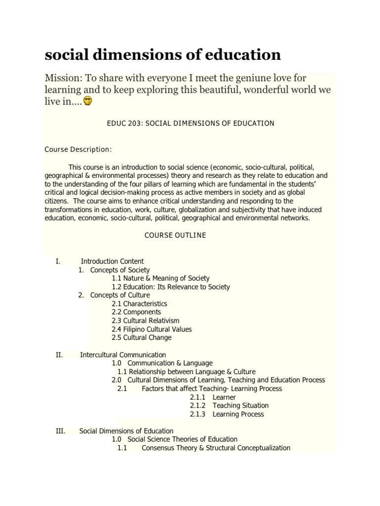 Social Dimensions of Education | PDF