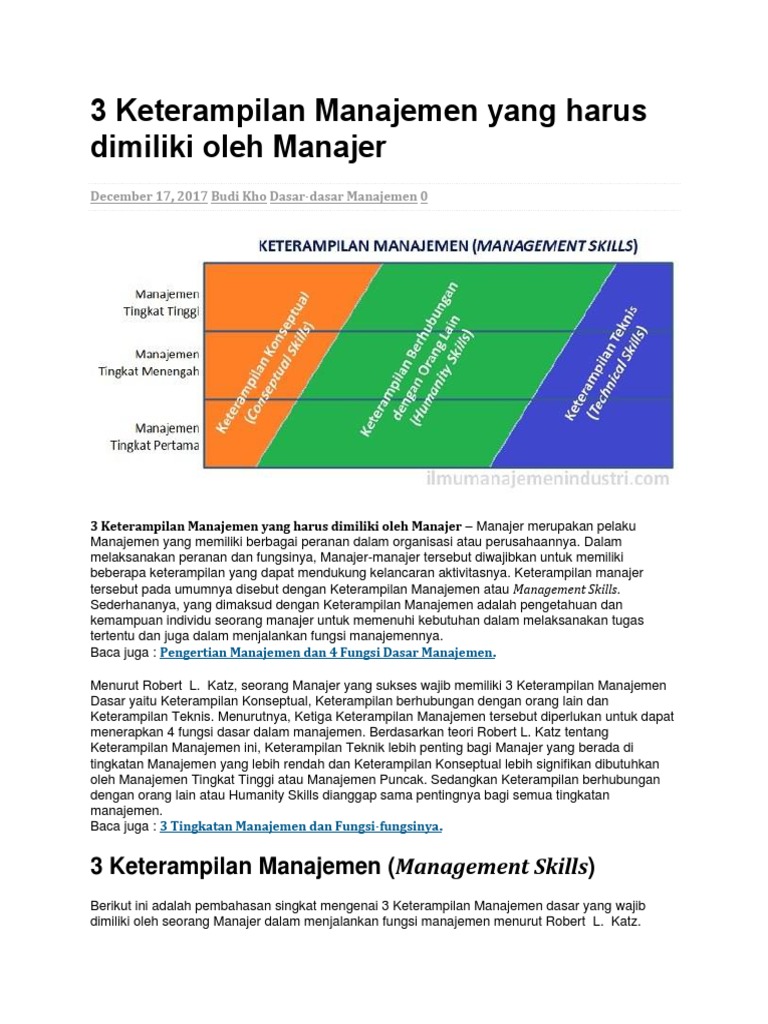 Keterampilan Manajemen Yang Harus Dimiliki Oleh Manajer | PDF