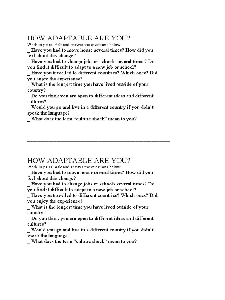 Adaptability Questionnaire Guide | PDF | Language Arts & Discipline