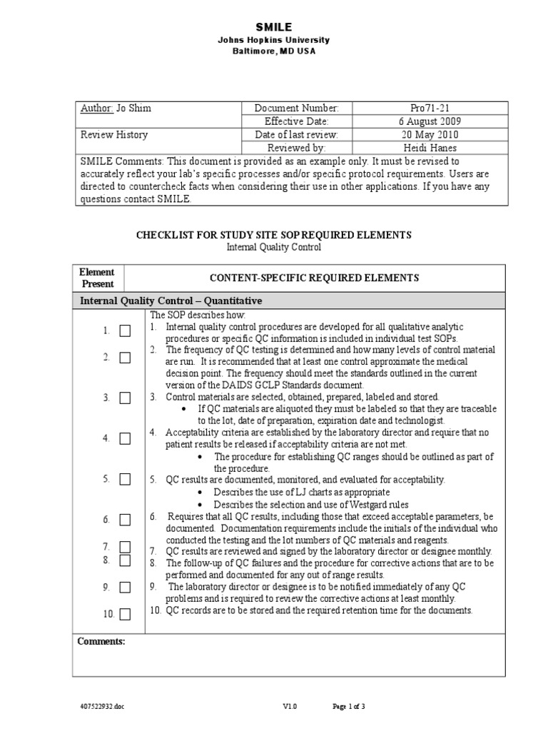 CHKLST Intr QC | PDF | Evaluation | Health Care
