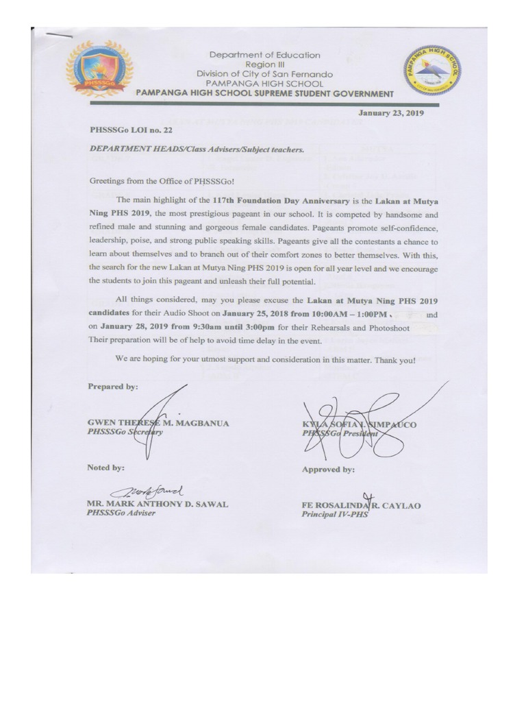 Excuse Letter Photoshoot and Audio Shoot | PDF