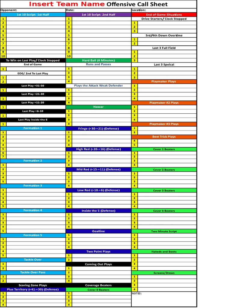 Blank Call Sheet | PDF | American Football | National Football League ...