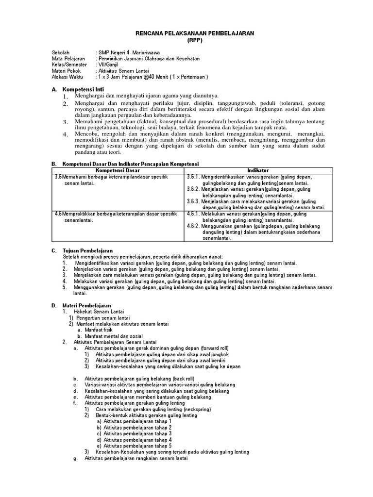 RPP 6 - Aktivitas Senam Lantai | PDF