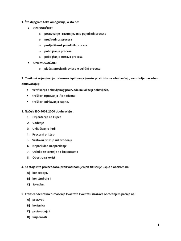 Pitanja Kvaliteta Sva | PDF