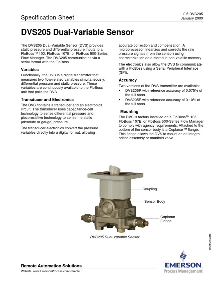 DVS205 Dual-Variable Sensor: Specification Sheet | PDF | Pounds Per ...
