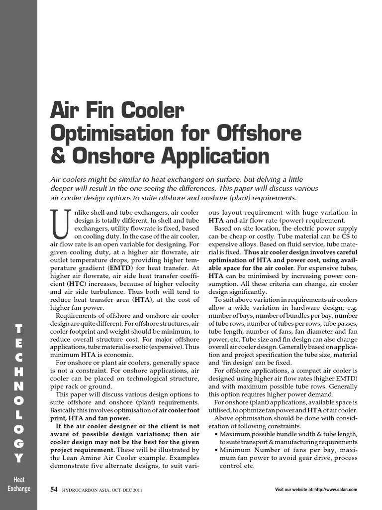 Air Fin Cooler Optimisation For Offshore & Onshore Application PDF | Download Free PDF | Heat ...