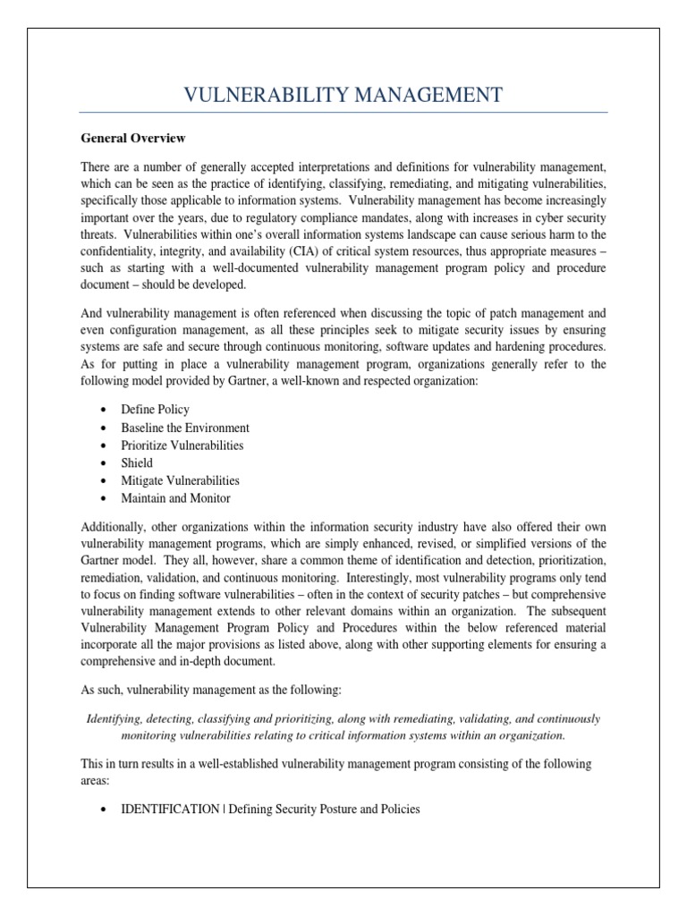 Vulnerability Management Policy and Procedures | PDF | Vulnerability ...