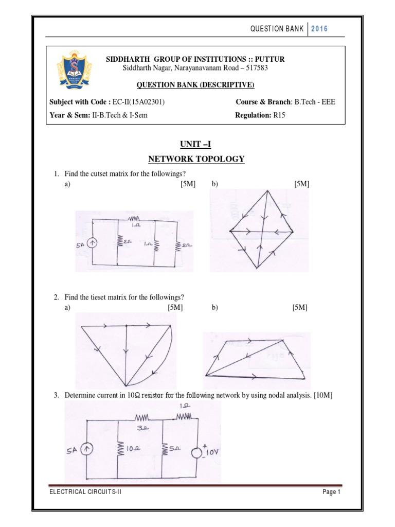Unit - I Network Topology: Electrical Circuits-Ii | PDF | Series And ...