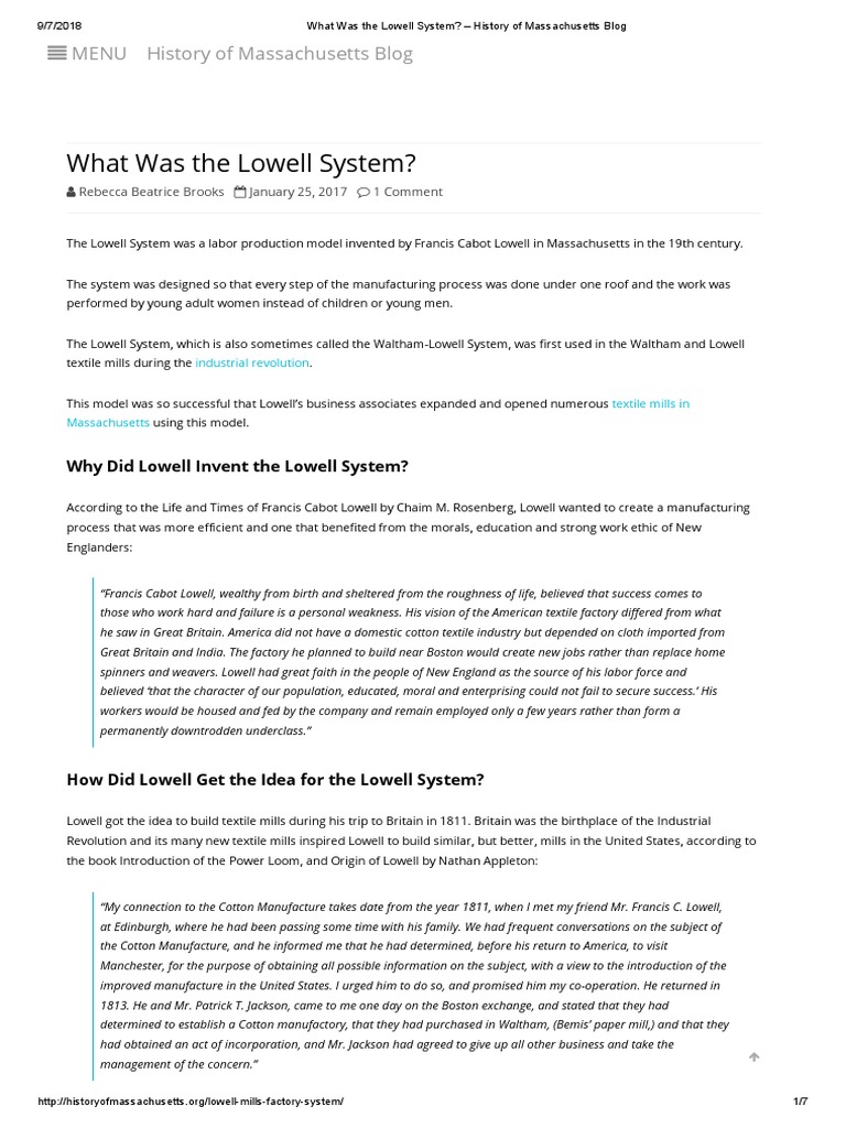Lowell System Industrial Revolution Naseljavanje Radnika PDF | PDF ...