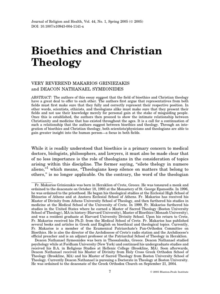 Bioethics and Theology | PDF | Bioethics | Theology