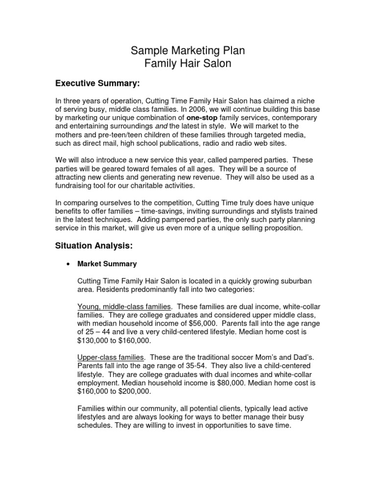 Sample Marketing Plan Family Hair Salon: Executive Summary | PDF ...