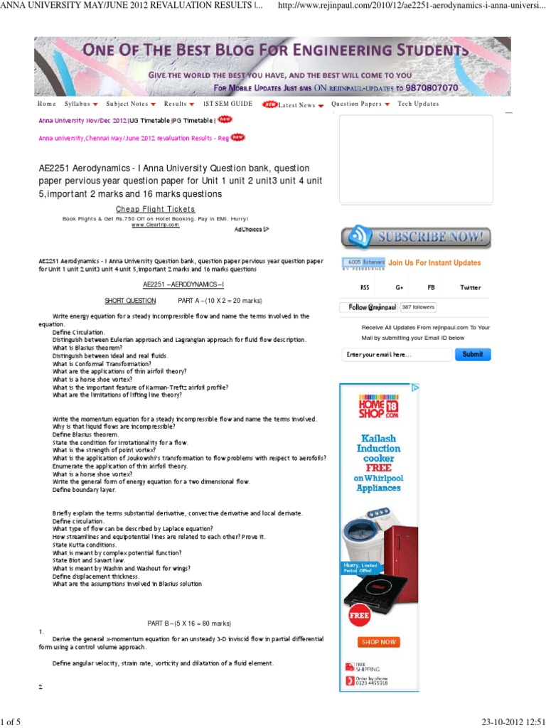 Aerodynamics I Anna University Questions PDF | PDF | Airfoil | Fluid ...