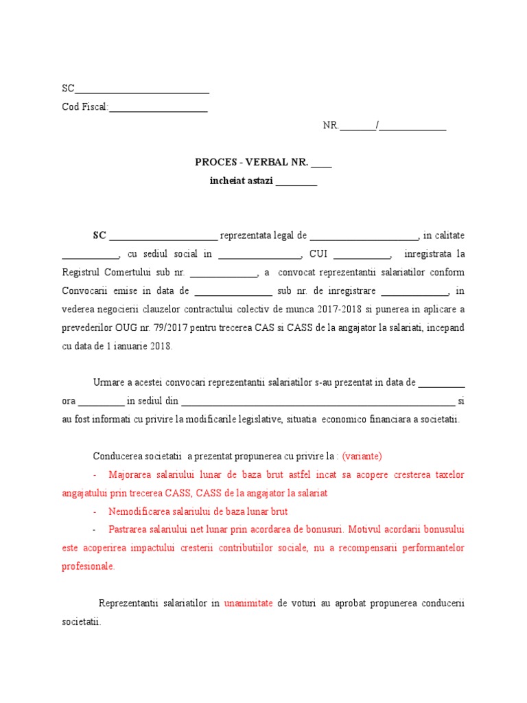 Model Proces Verbal | PDF