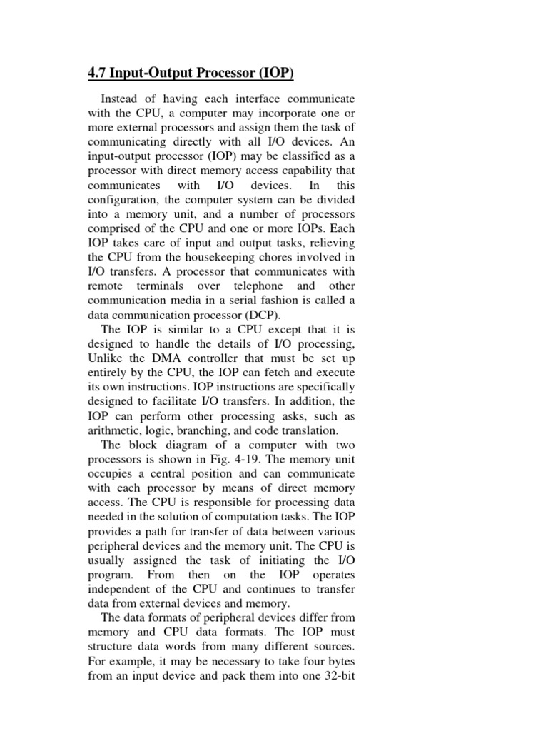 An Overview Of Input Output Processor Iop Architecture And Communication With Cpu Pdf