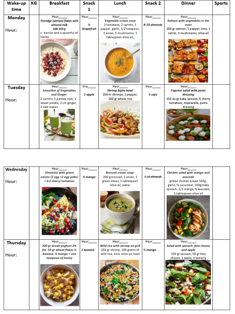 Weekly Meal and Activity Plan - Focus on Nutritious Meals and Regular ...