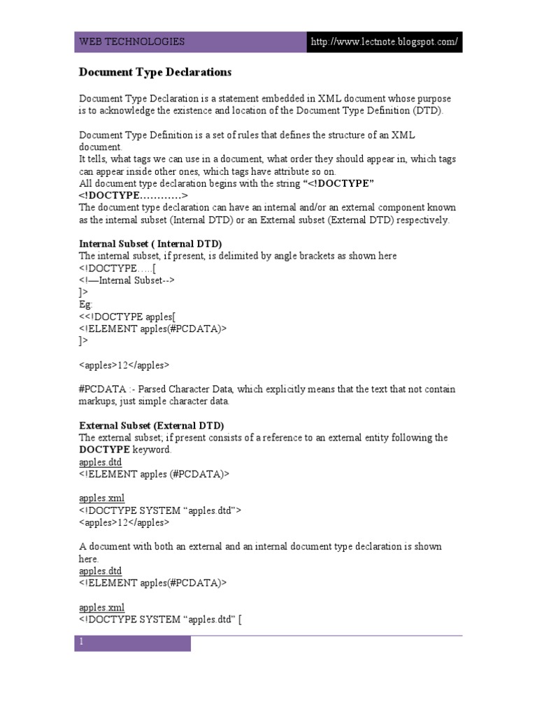 Document Type Declarations | PDF | Html Element | Data Serialization ...