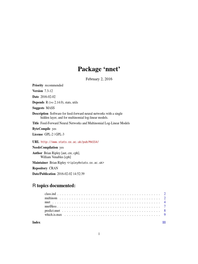 Package Nnet': R Topics Documented | PDF | Logistic Regression | Array Data Structure
