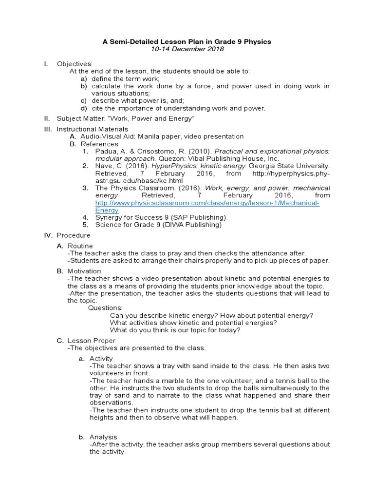 Lesson Plan | PDF | Kinetic Energy | Potential Energy