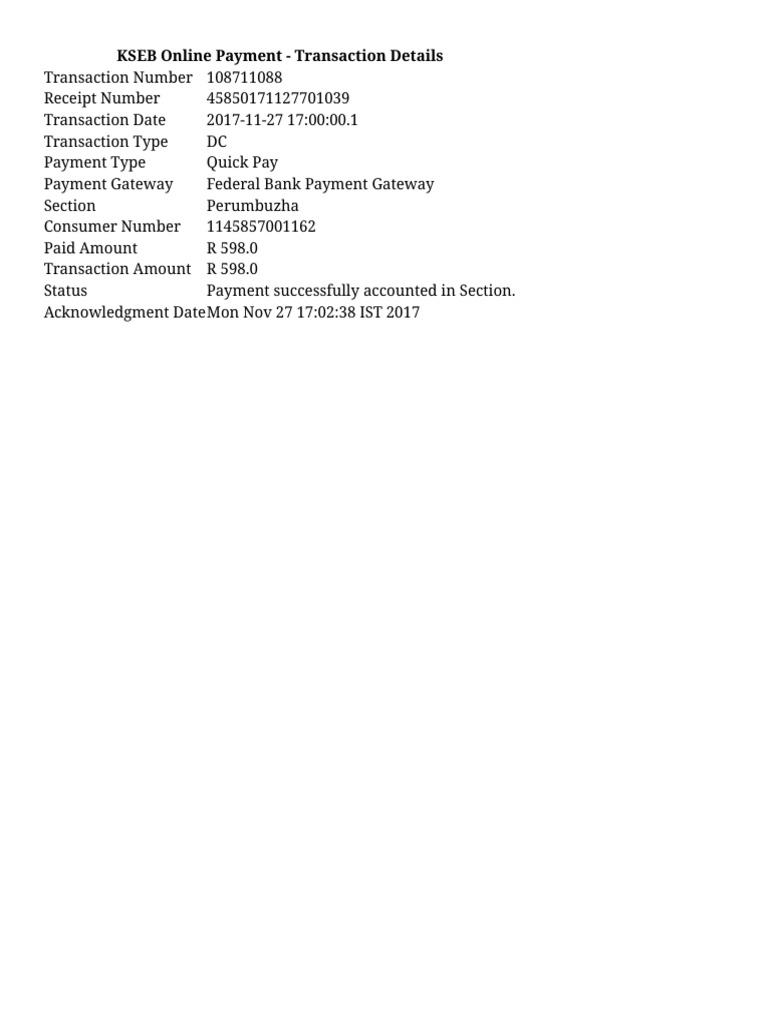 KSEB Payment Confirmation | PDF