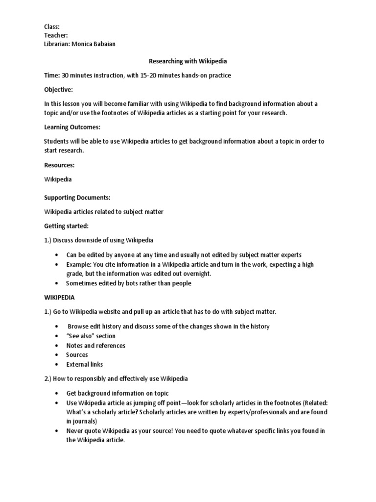Wikipedia Lesson Plan | PDF