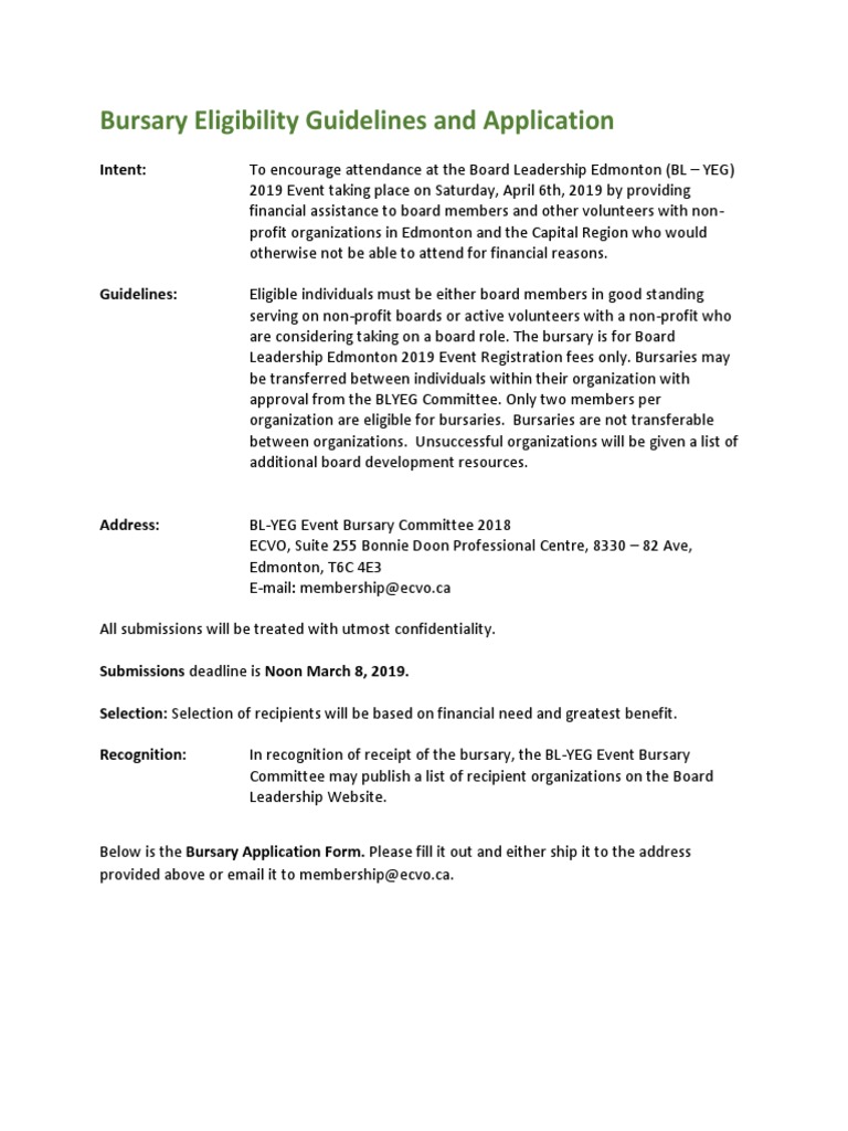 Bursary Eligibility Guidelines and Application | PDF | Government ...